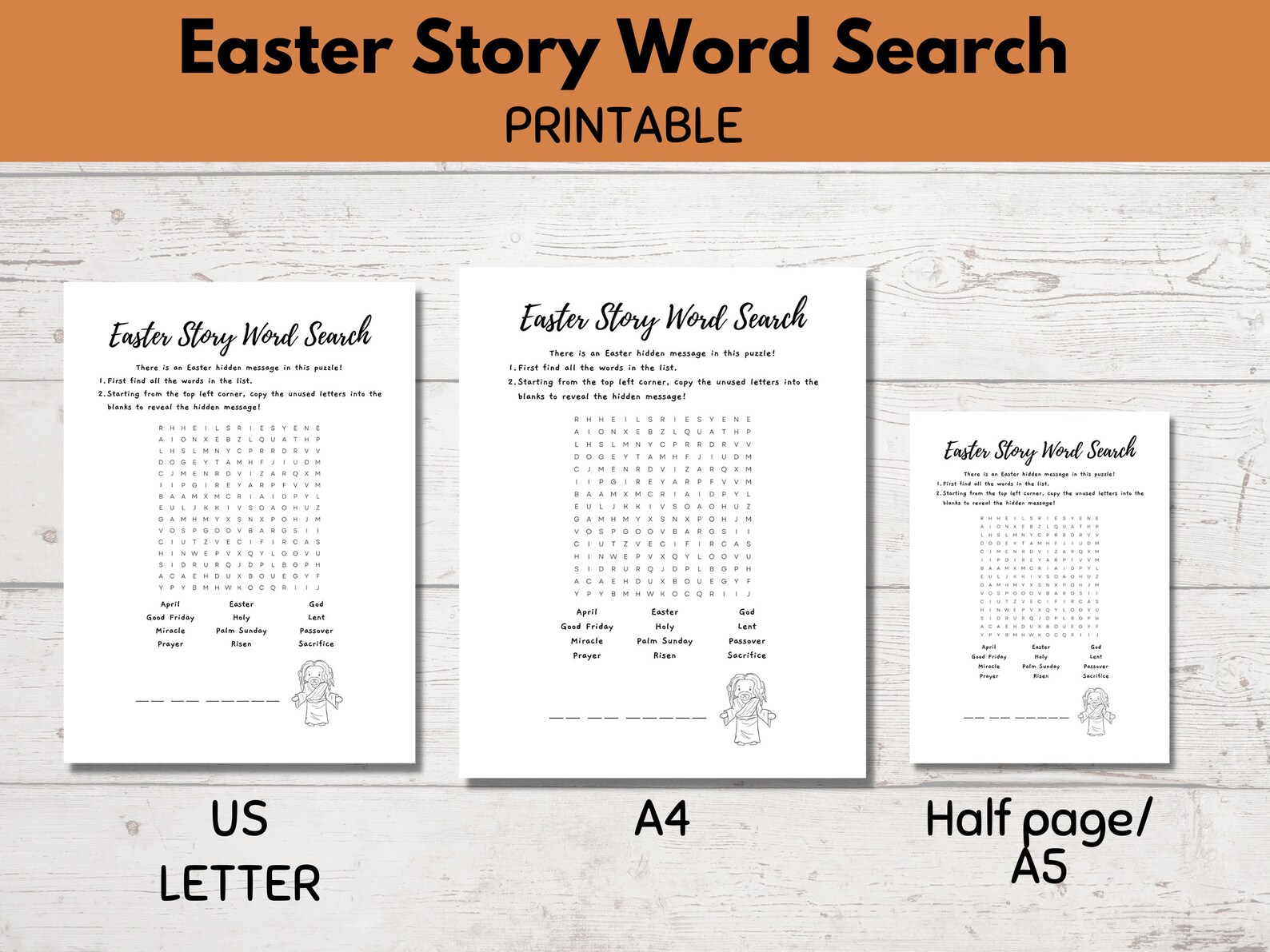 Easter Story Word Search With Hidden Message, Bible Word Search Puzzle ...