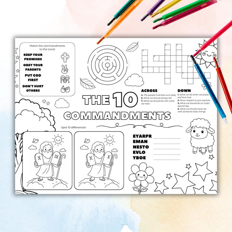 Ten Commandments Activity Sheet, Printable Puzzle, Kids Preschool ...