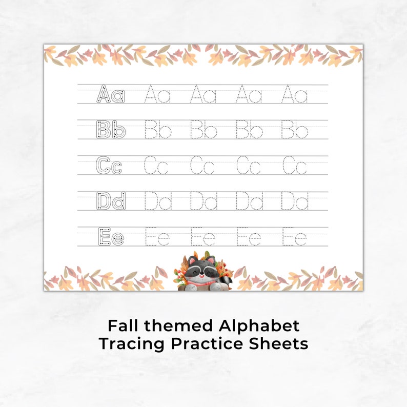 Fall Tracing Alphabet Practice Sheets, Autumn Themed Preschool ...