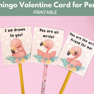 Flamingo Valentine Cards Printable for Pencils, DIY Valentine Cards for ...