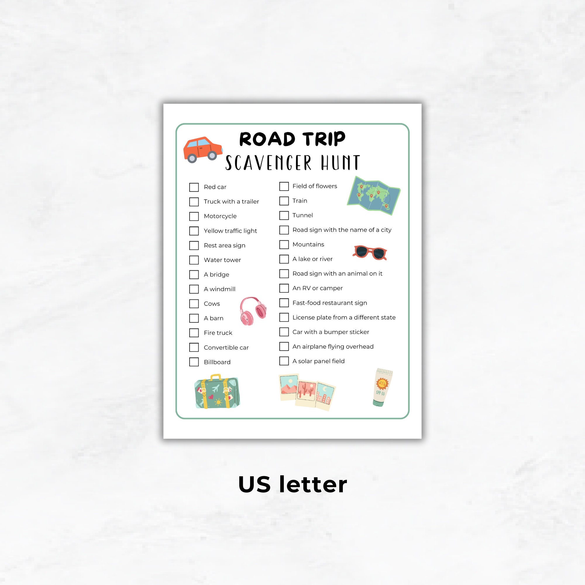 Road Trip Scavenger Hunt Printable, Cross Country Road Trip I Spy Games ...