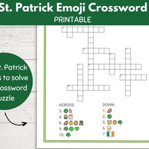 St. Patrick's Day Emoji Crossword Puzzle Game Printable, Kids St. Paddy ...