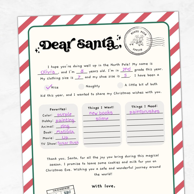 Christmas Wishlist Printable for Kids, Letter to Santa Gift Wish List ...