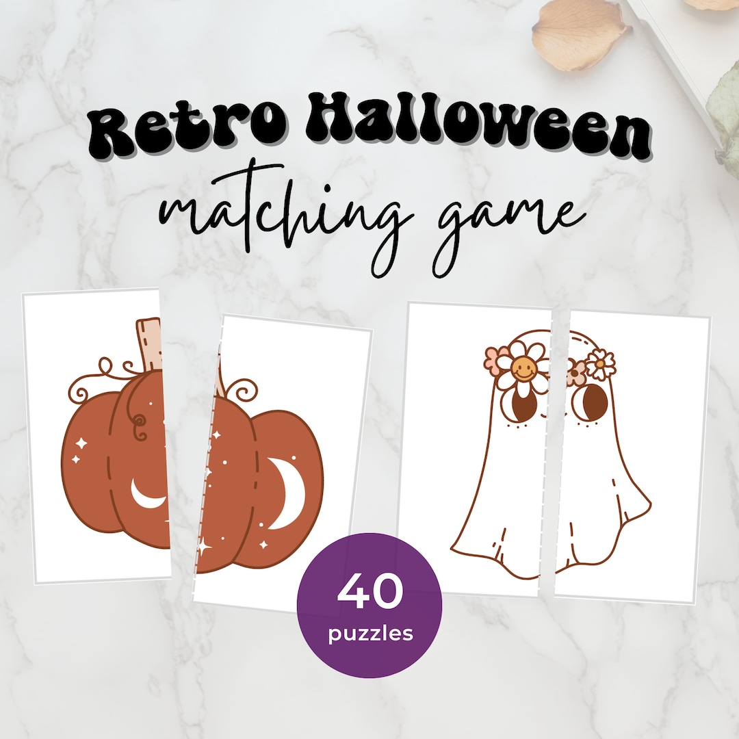 Halloween Matching Game Printable, Retro Halloween Matching Game for ...