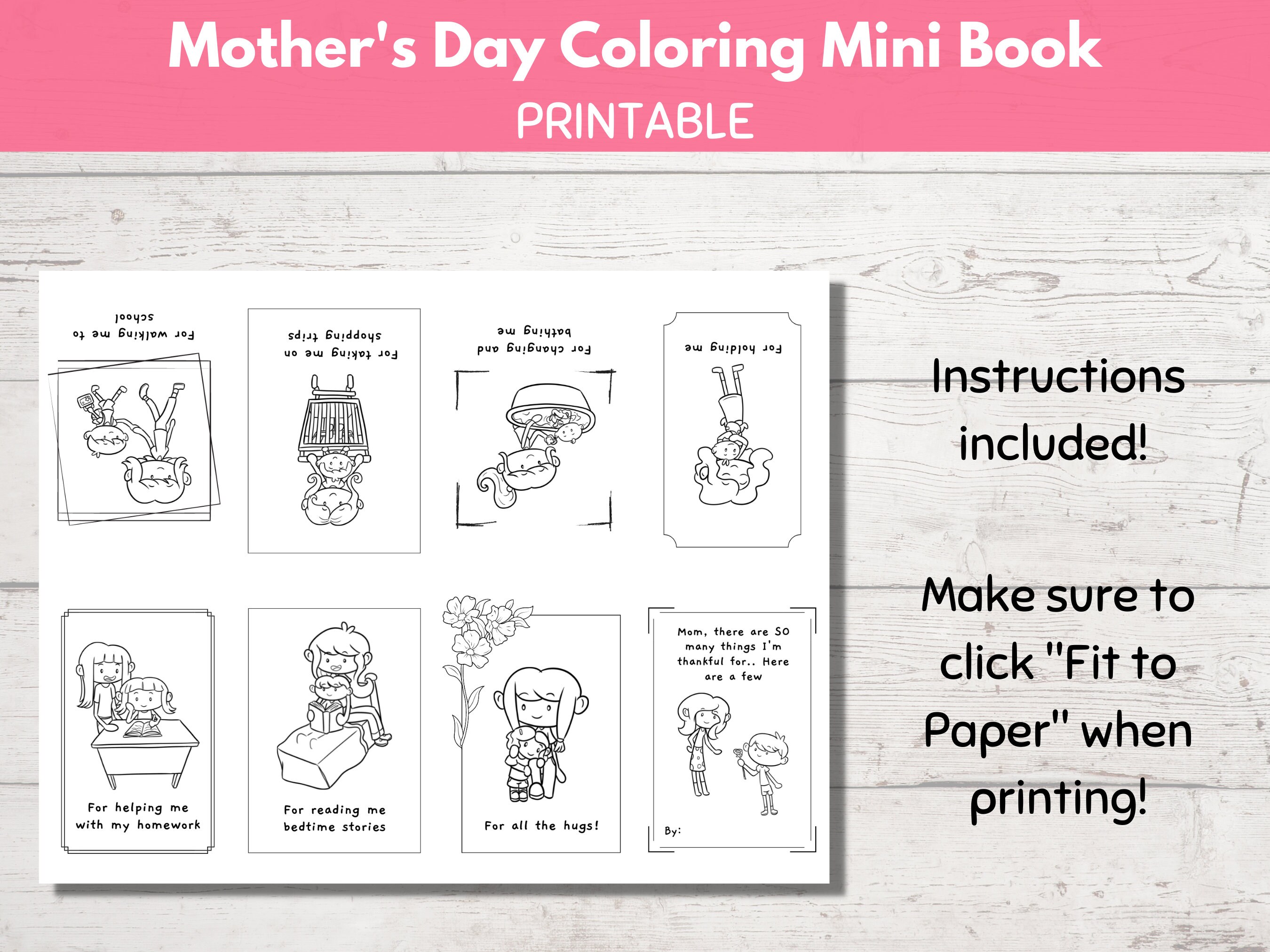 Mother's Day Printable Coloring Mini Book, Coloring Pages Craft, Kids ...