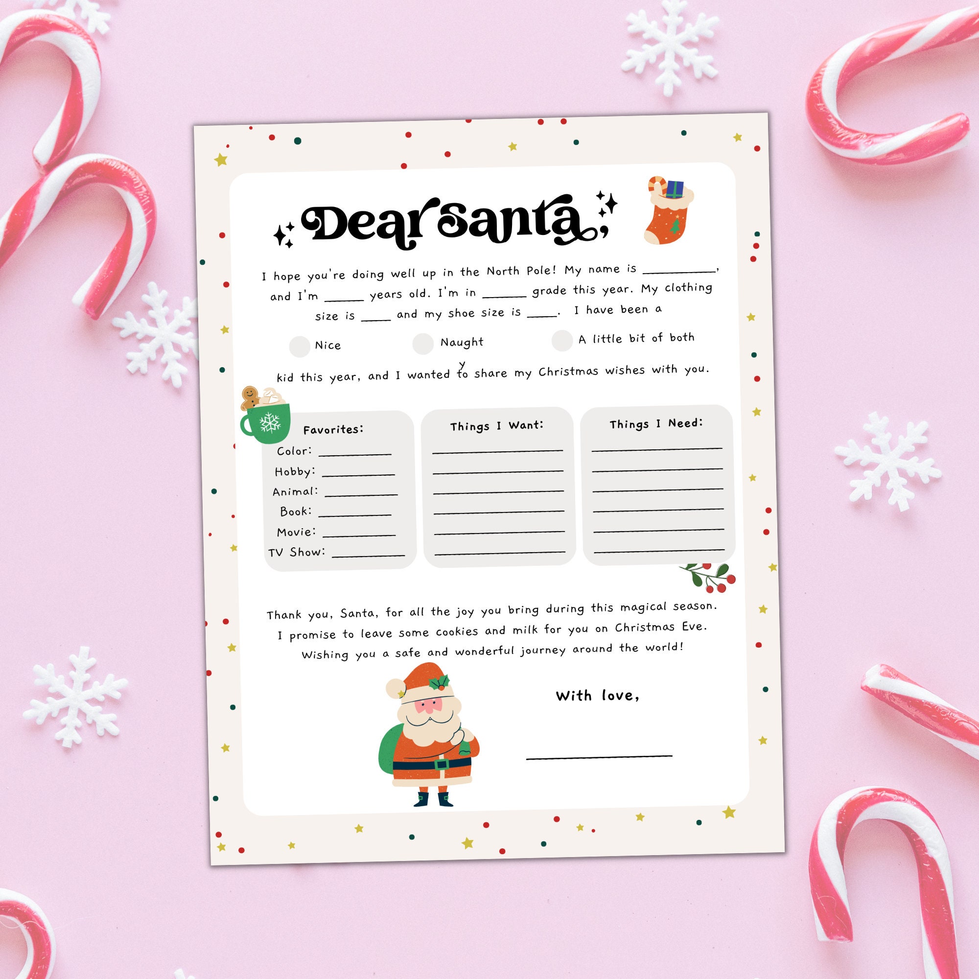 Letter to Santa Printable for Kids, Dear Santa Christmas Wishlist ...