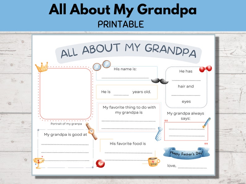 All About My Grandpa Printable Fill In The Blank Fathers Day Card