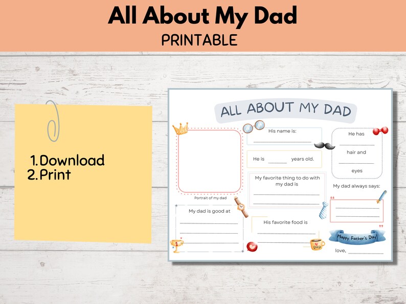 All About My Dad Printable Fathers Day Card T T For Dad Dad