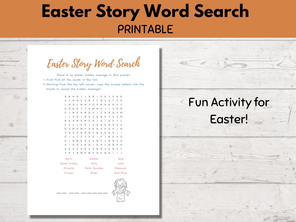 Easter Story Word Search With Hidden Message, Bible Word Search Puzzle ...