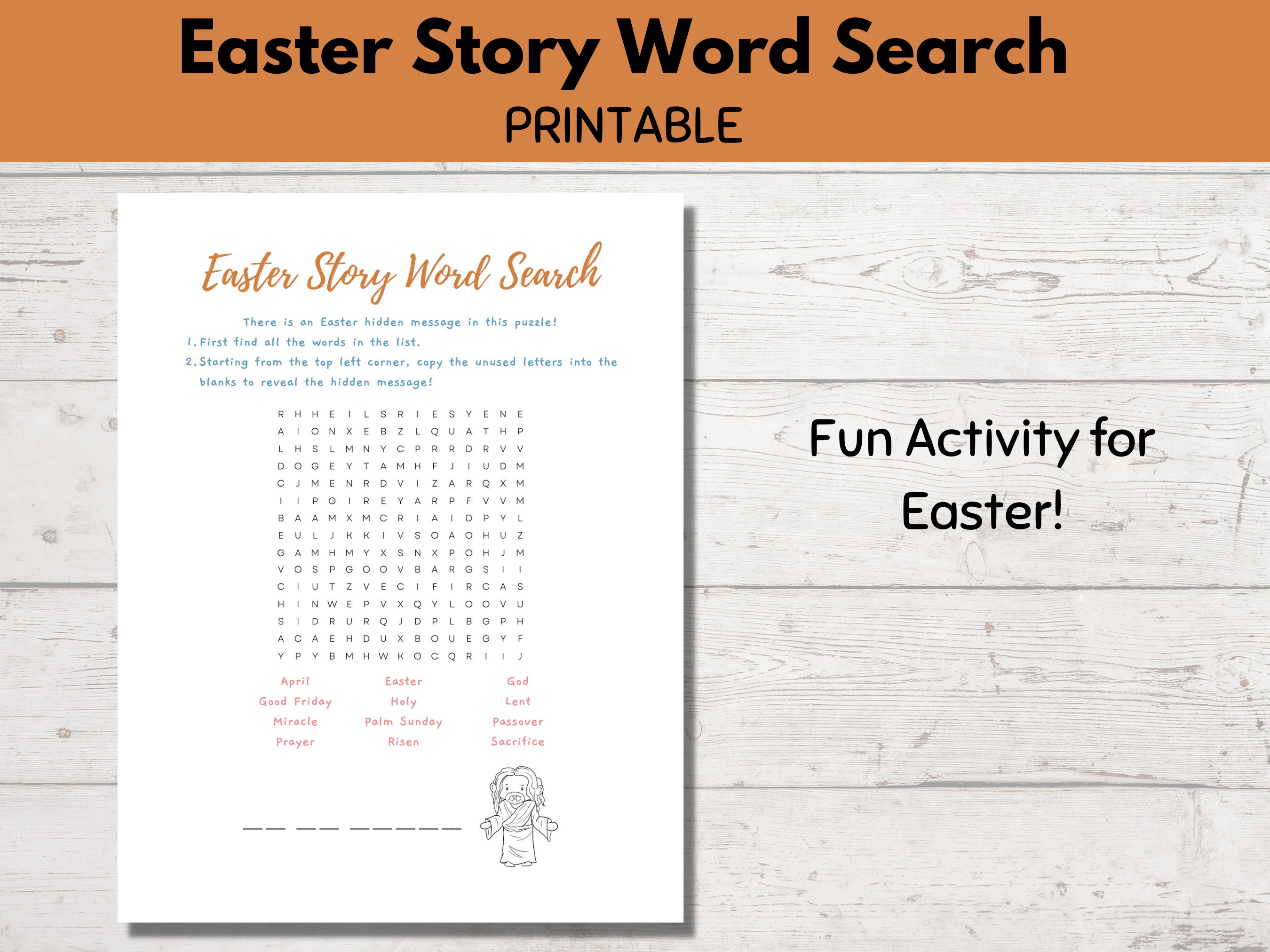 Easter Story Word Search With Hidden Message, Bible Word Search Puzzle ...
