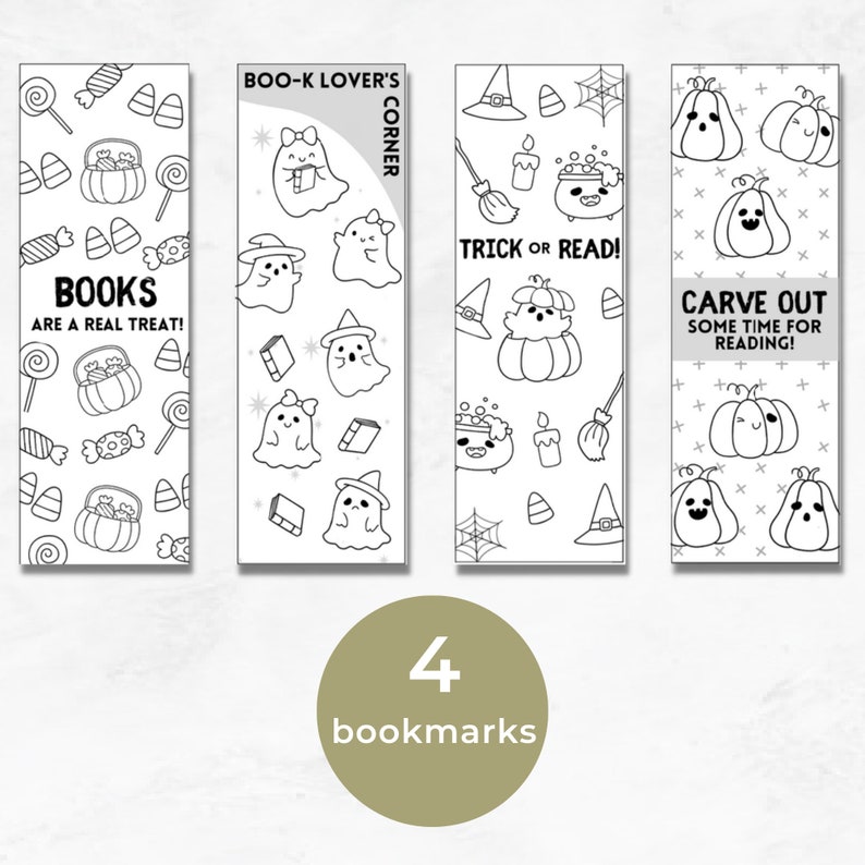 Halloween Printable Coloring Bookmarks Printable, DIY Fall Bookmark Set ...