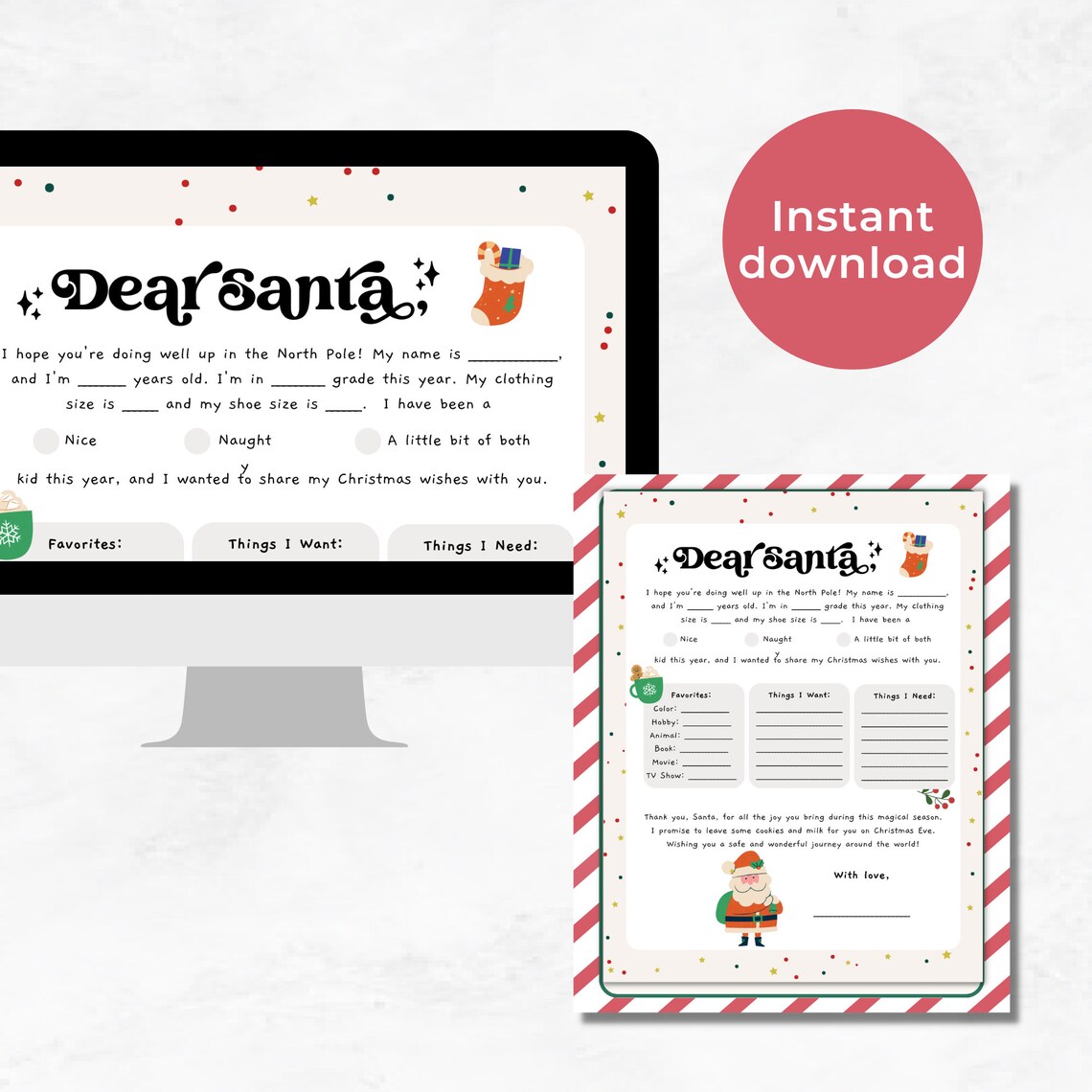 Letter to Santa Printable for Kids, Dear Santa Christmas Wishlist ...