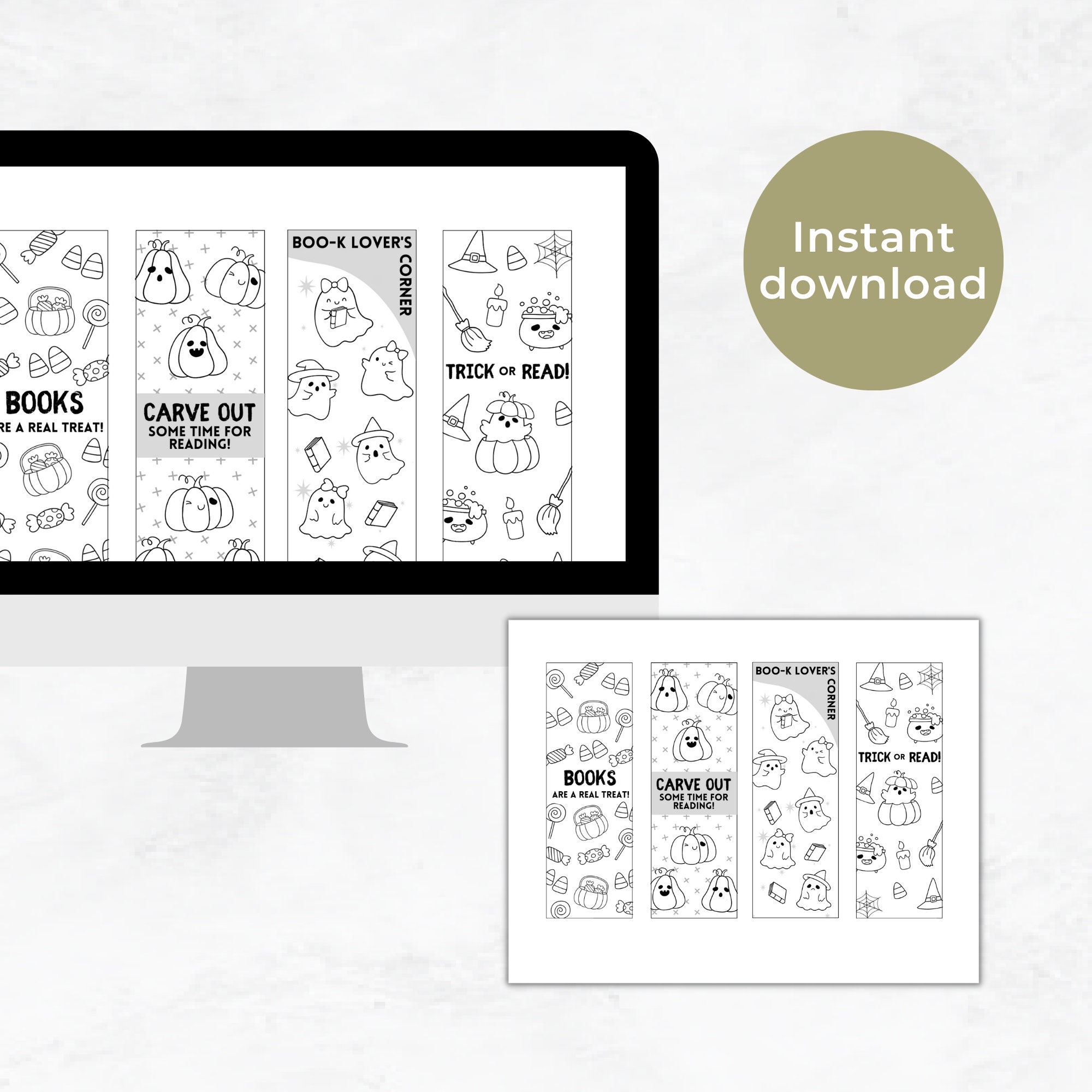 Halloween Printable Coloring Bookmarks Printable, DIY Fall Bookmark Set ...
