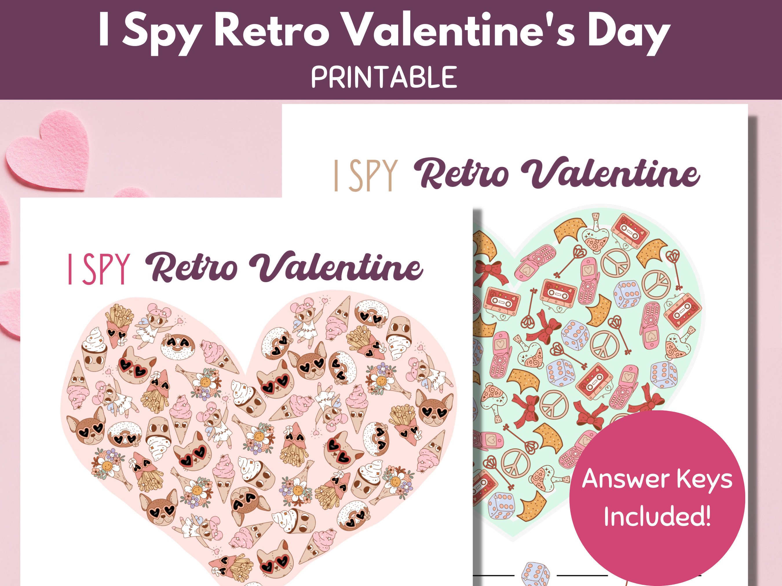 I Spy Retro Valentine's Day Game Printable, Kids Retro Valentine Party ...