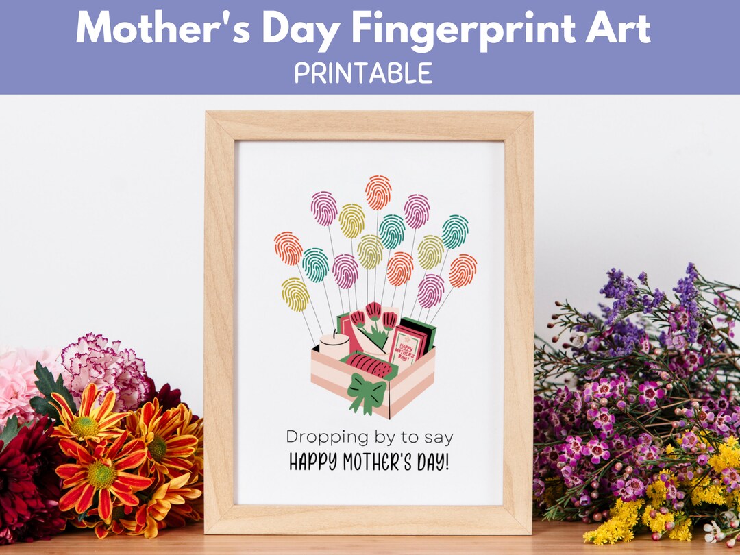 Mother's Day Fingerprint Art Gift Printable, Kids Handprint Art Card ...