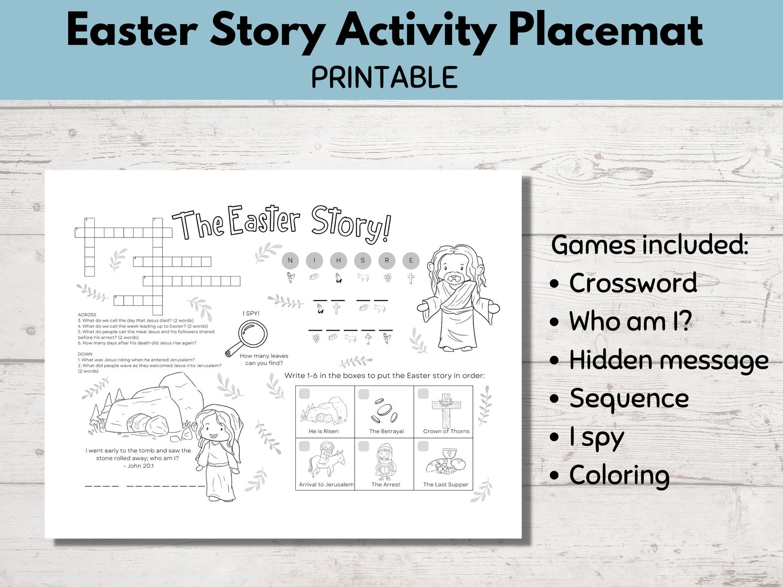 Easter Story Activity Placemat Printable, Brunch Placemat Coloring ...