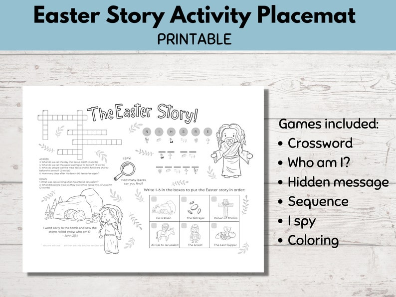 Easter Story Activity Placemat Printable, Brunch Placemat Coloring ...