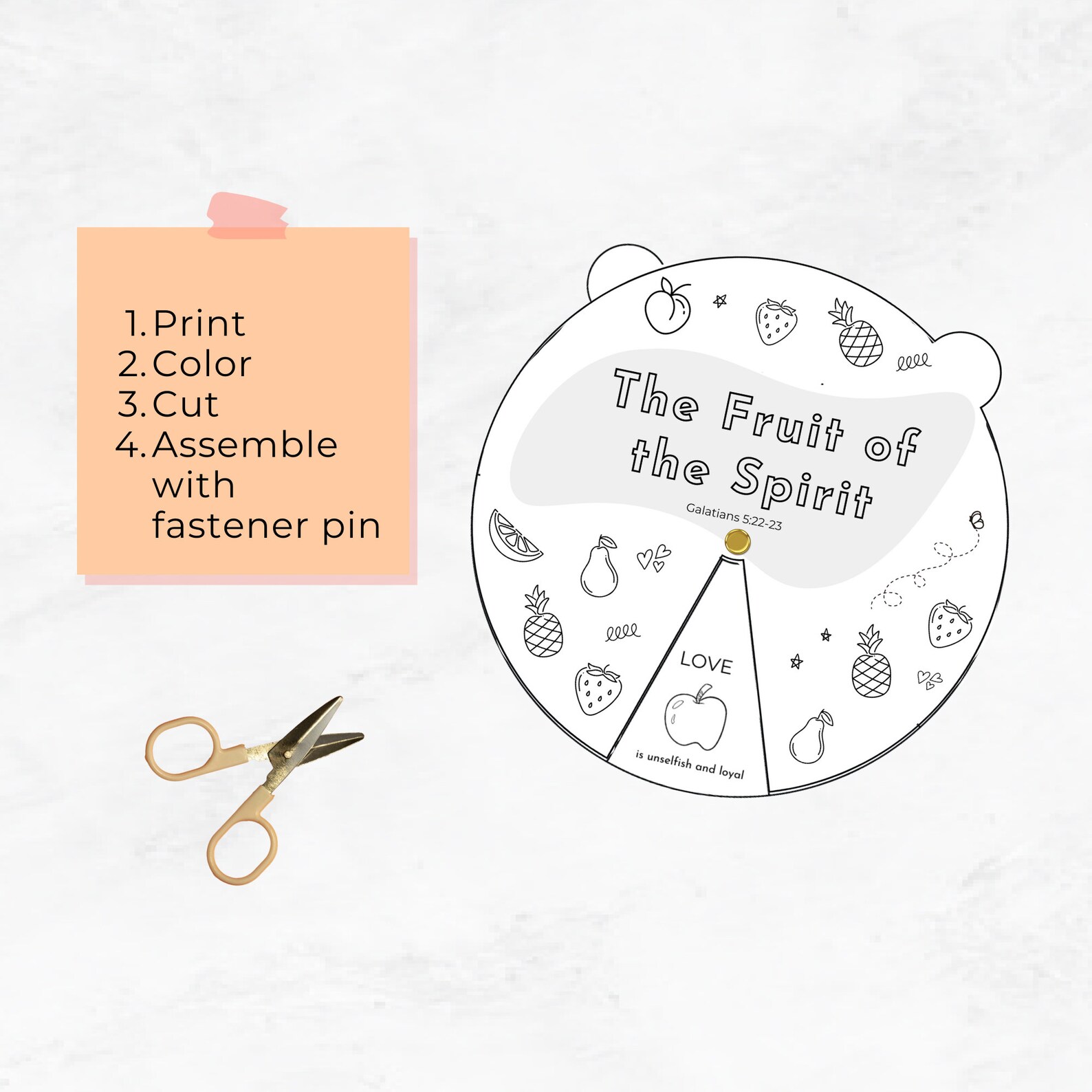 Fruit of the Spirit Printable for Kids, Spin Wheel Coloring Page Craft ...