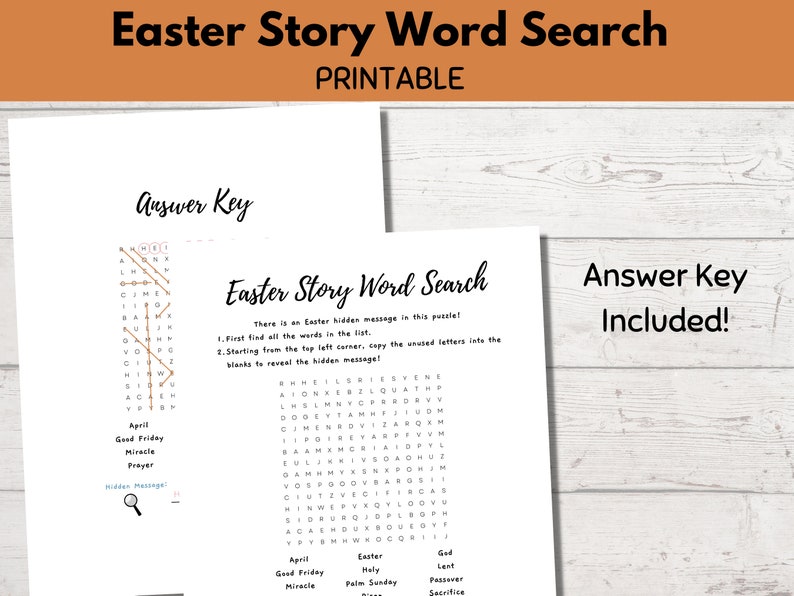 Easter Story Word Search With Hidden Message, Bible Word Search Puzzle ...