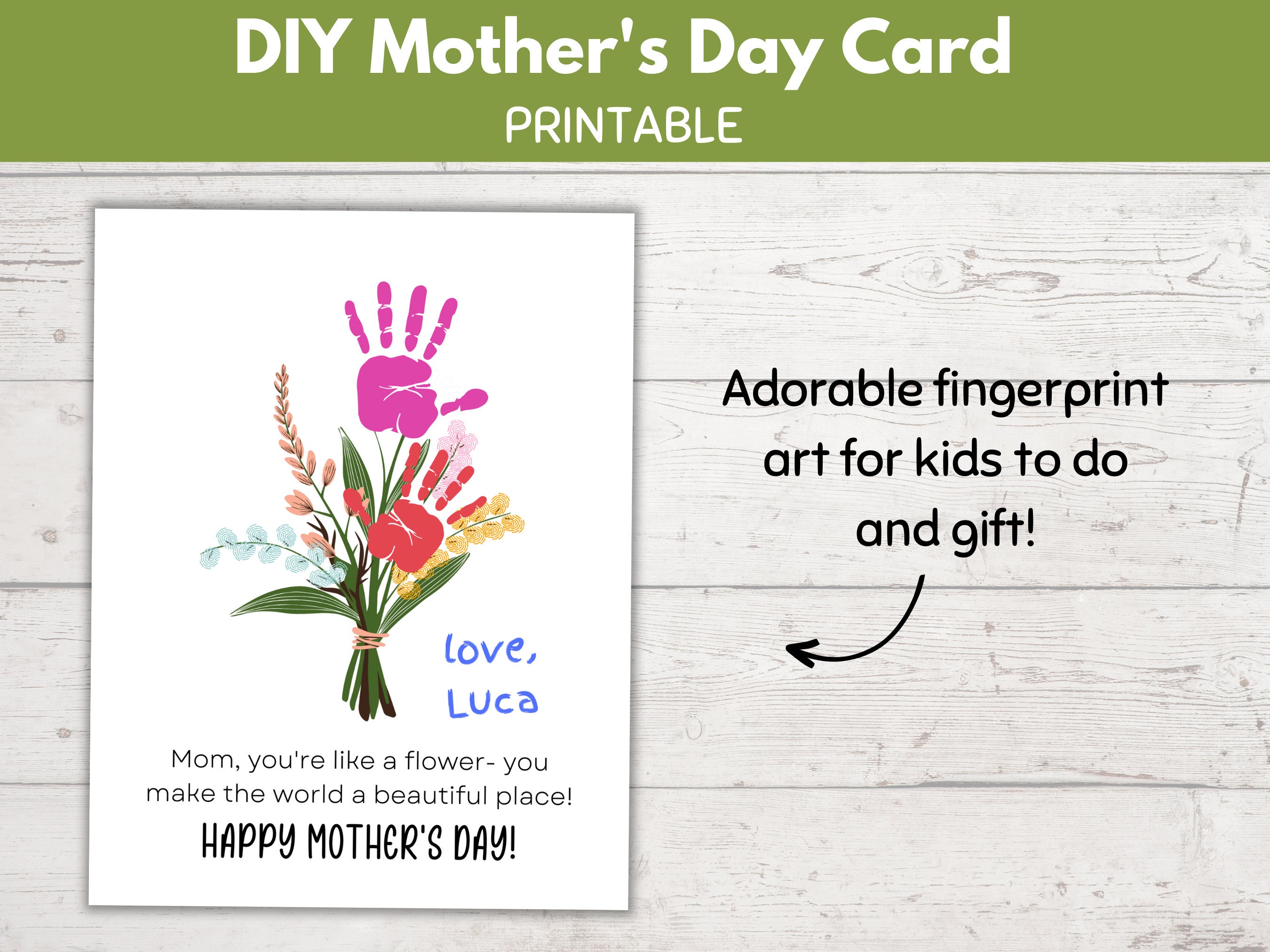 Mother's Day Handprint Flowers Gift Printable, Kids Handprint Art ...
