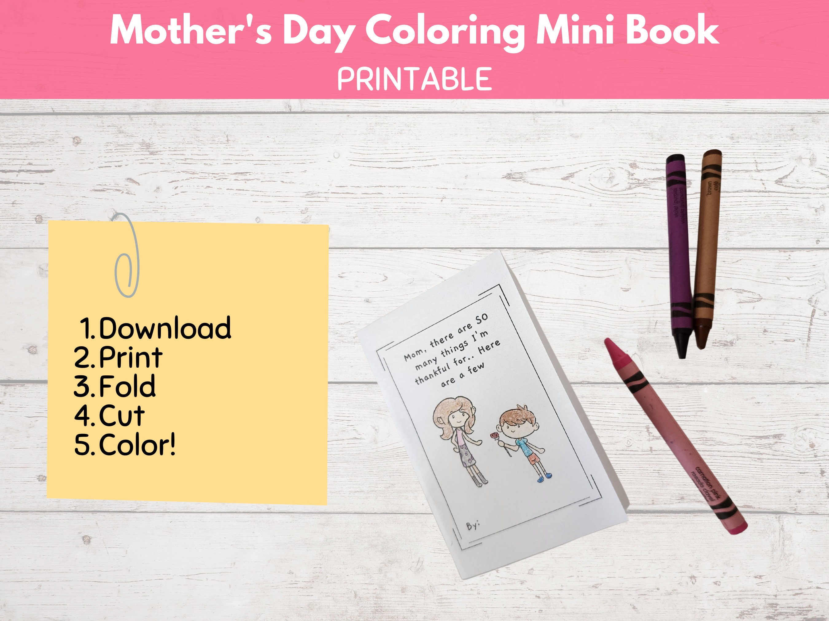 Mother's Day Printable Coloring Mini Book, Coloring Pages Craft, Kids ...