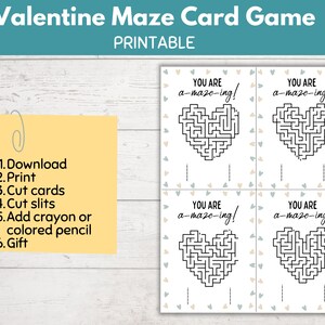 Valentine Maze Cards Printable, DIY Valentine Cards for Kids, School ...