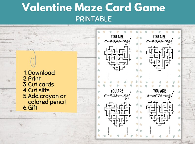 Valentine Maze Cards Printable, DIY Valentine Cards for Kids, School ...