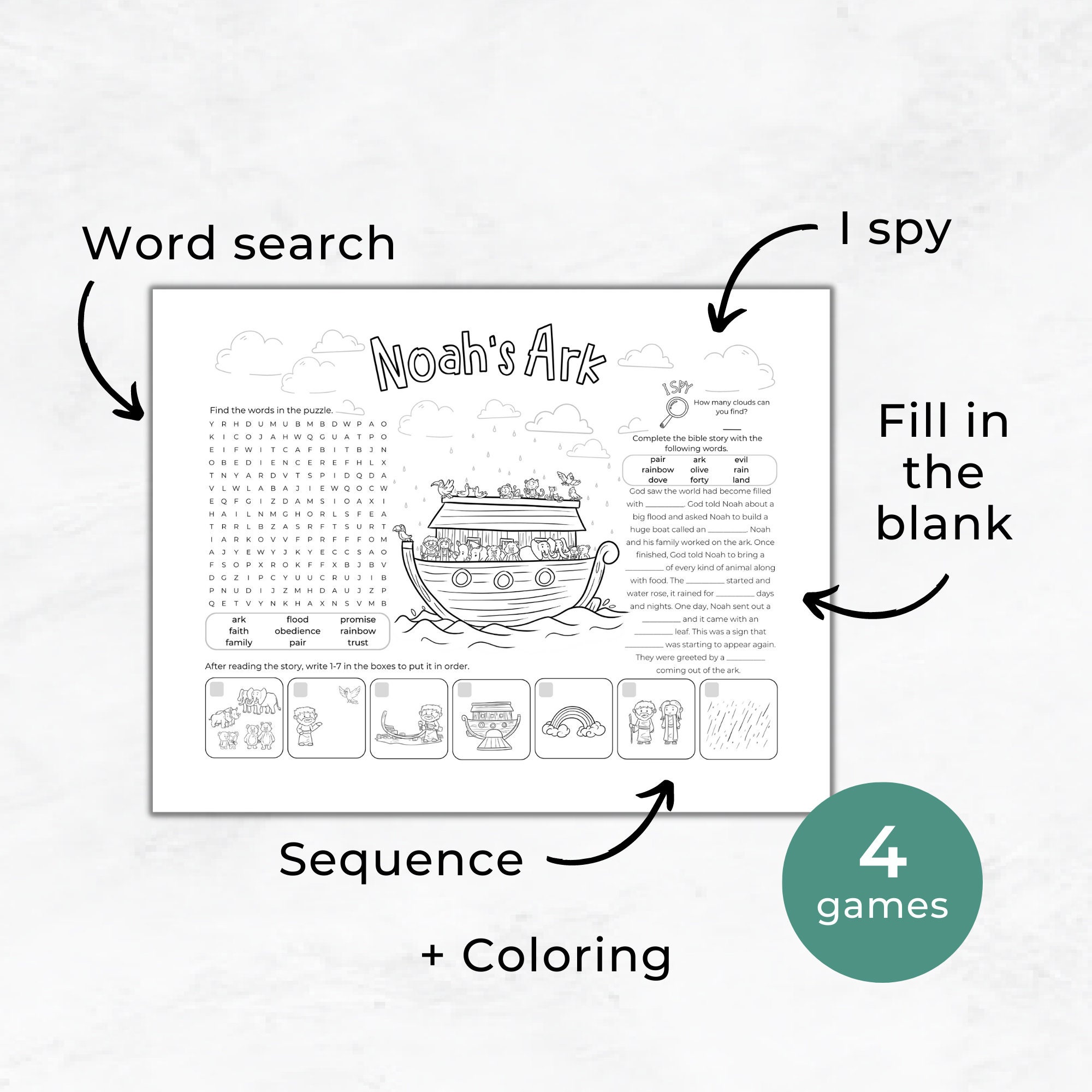 Kids Bible Verses Activity Pages, Activity Placemat Printable, Kids ...