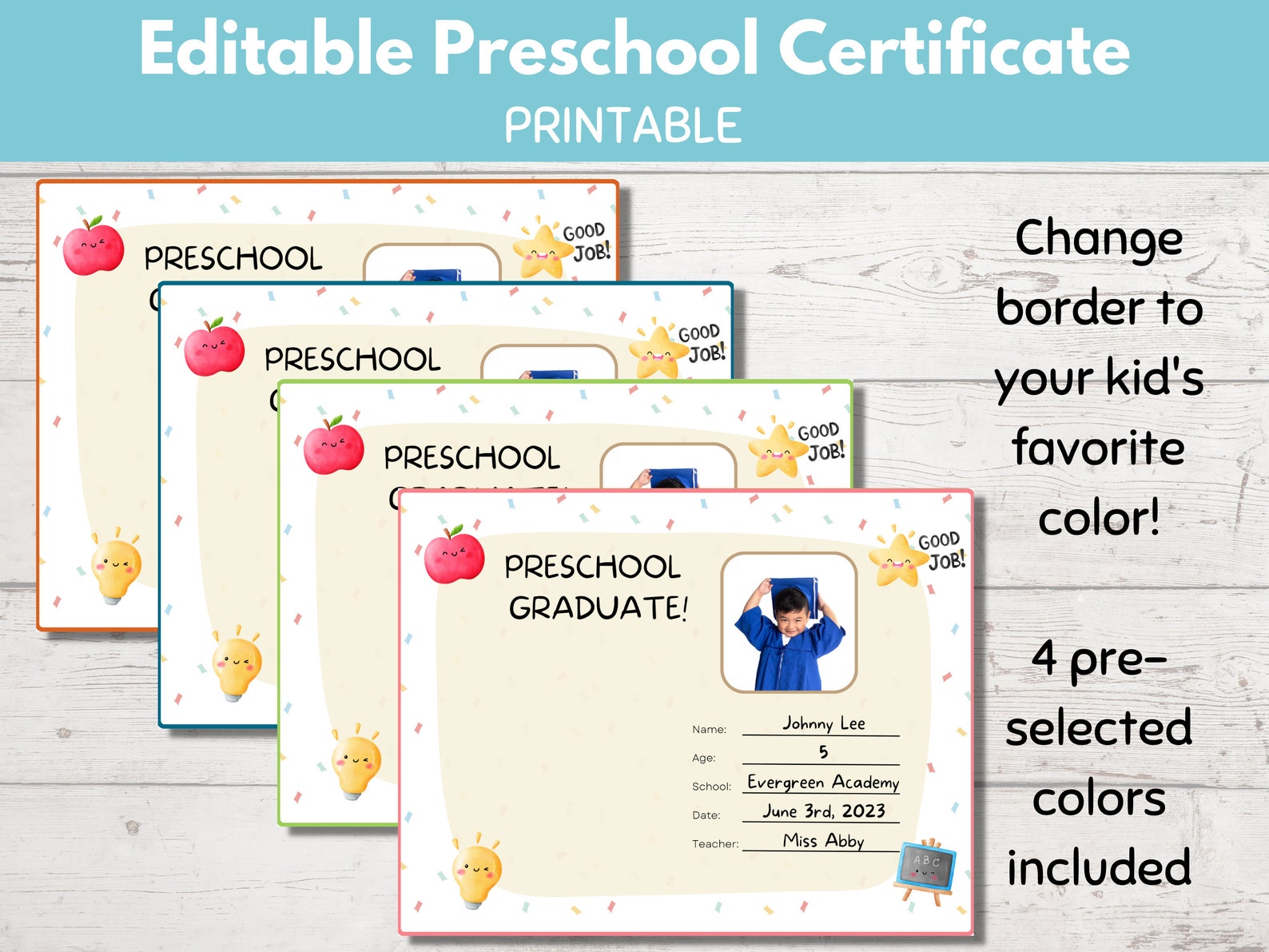 Editable Preschool Graduation Certificate, Handprint DIY Pre-k ...