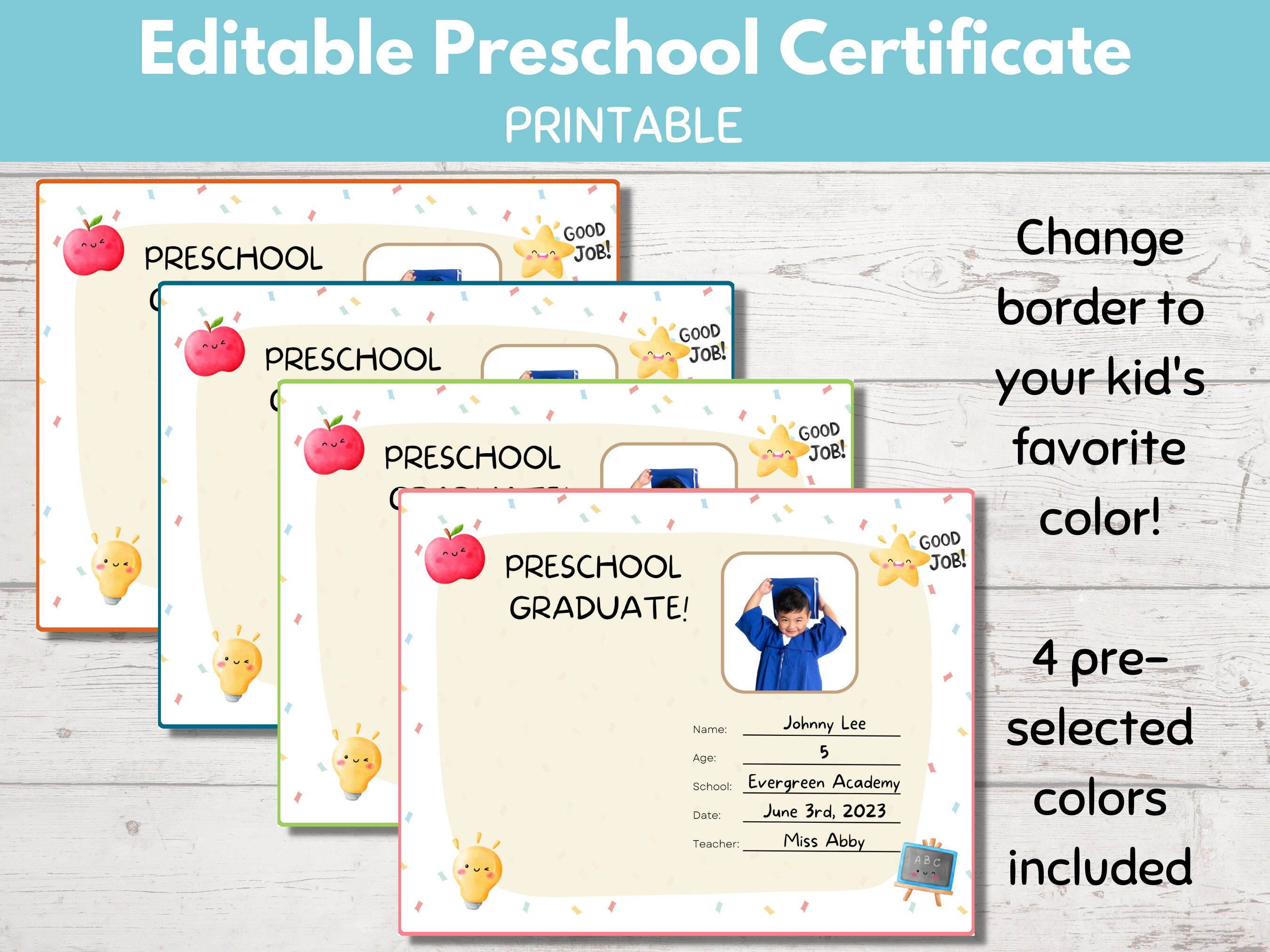 Editable Preschool Graduation Certificate, Handprint DIY Pre-k ...