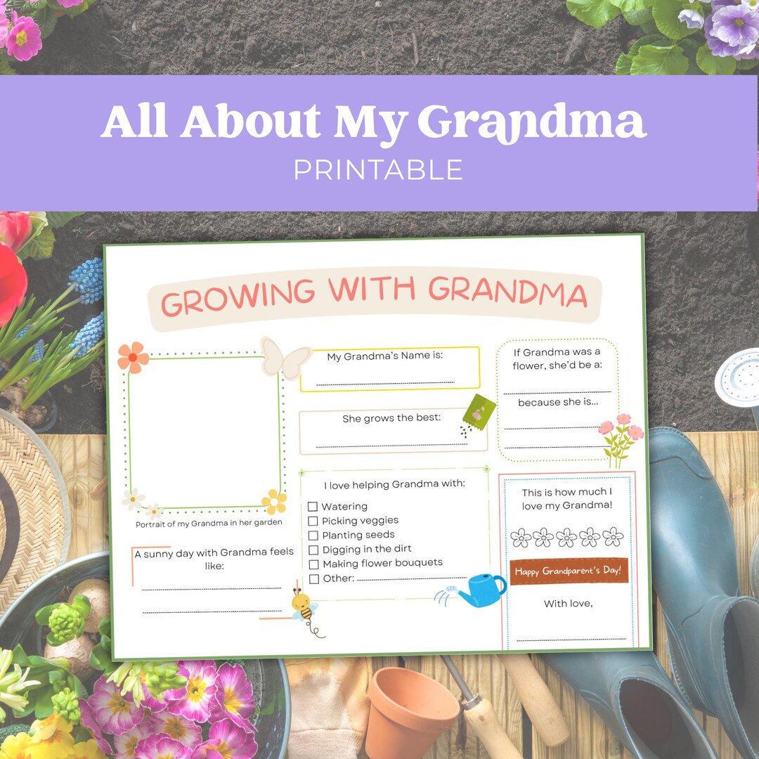 All About My Grandma Printable, Gardening Mimi Theme Worksheet ...