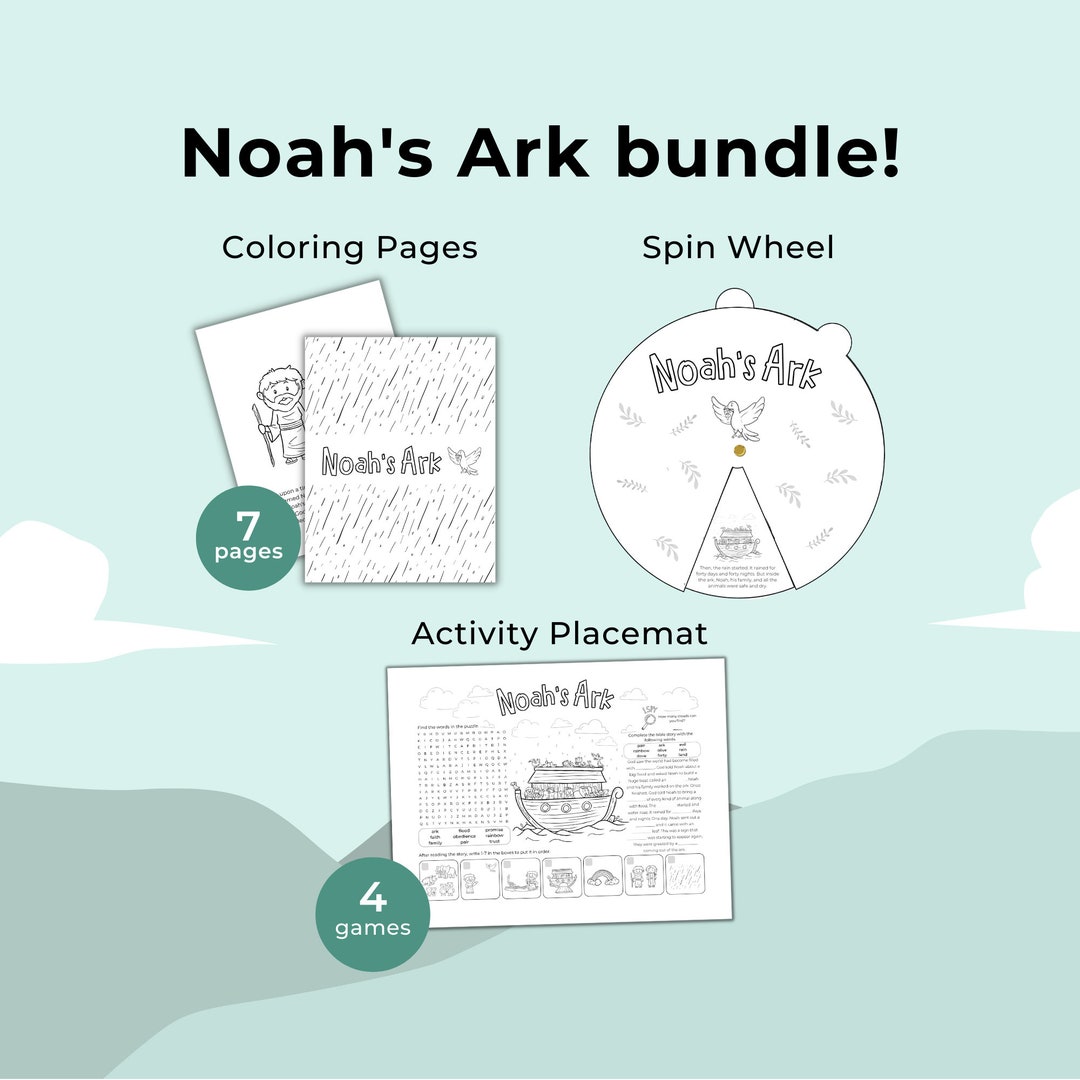 Kids Bible Verses Activity Pages, Noah's Ark Bible Story Bundle ...