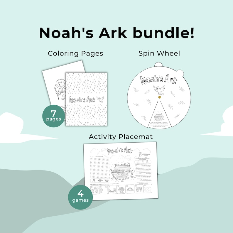 Kids Bible Verses Activity Pages, Noah's Ark Bible Story Bundle ...