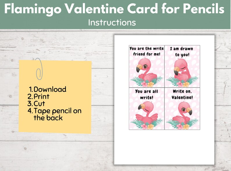 Flamingo Valentine Cards Printable for Pencils, DIY Valentine Cards for ...