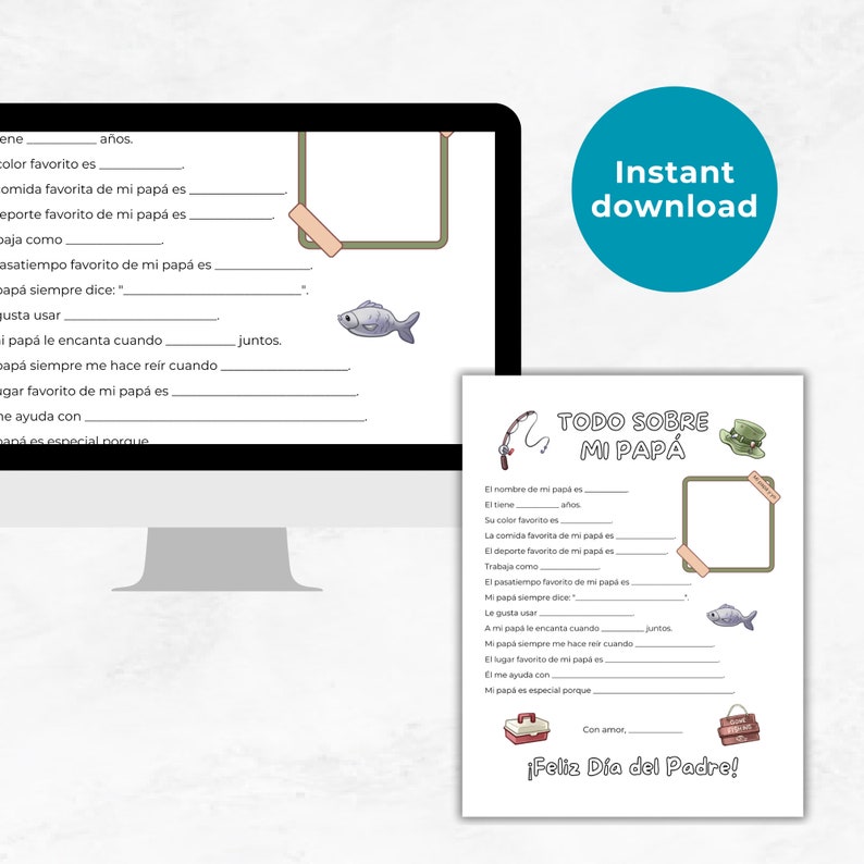 All About My Dad Printable in Spanish, Todo Sobre Mi Papa, Feliz Dia ...