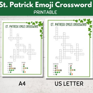 St. Patrick's Day Emoji Crossword Puzzle Game Printable, Kids St. Paddy ...