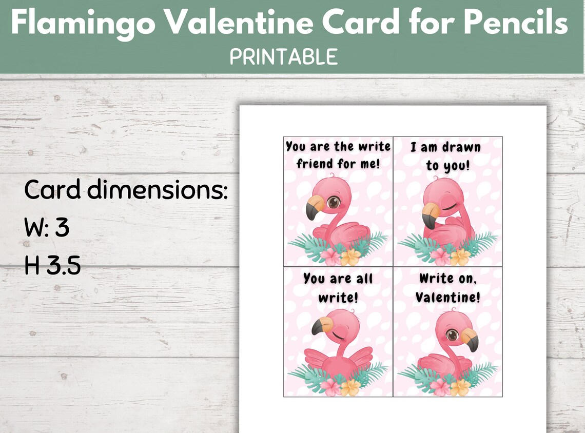 Flamingo Valentine Cards Printable for Pencils, DIY Valentine Cards for ...