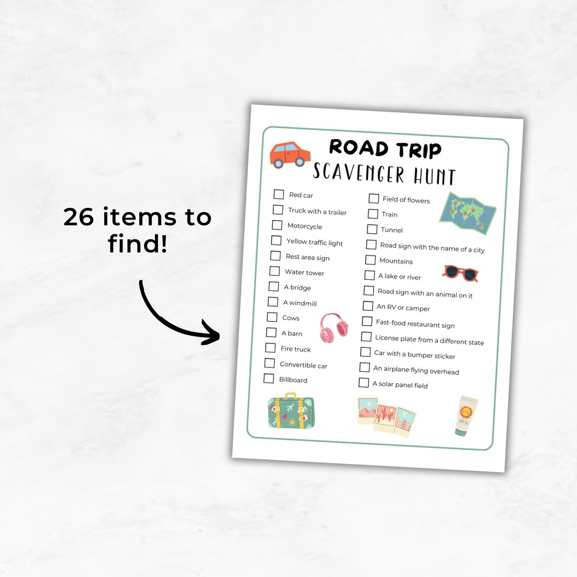 Road Trip Scavenger Hunt Printable, Cross Country Road Trip I Spy Games ...