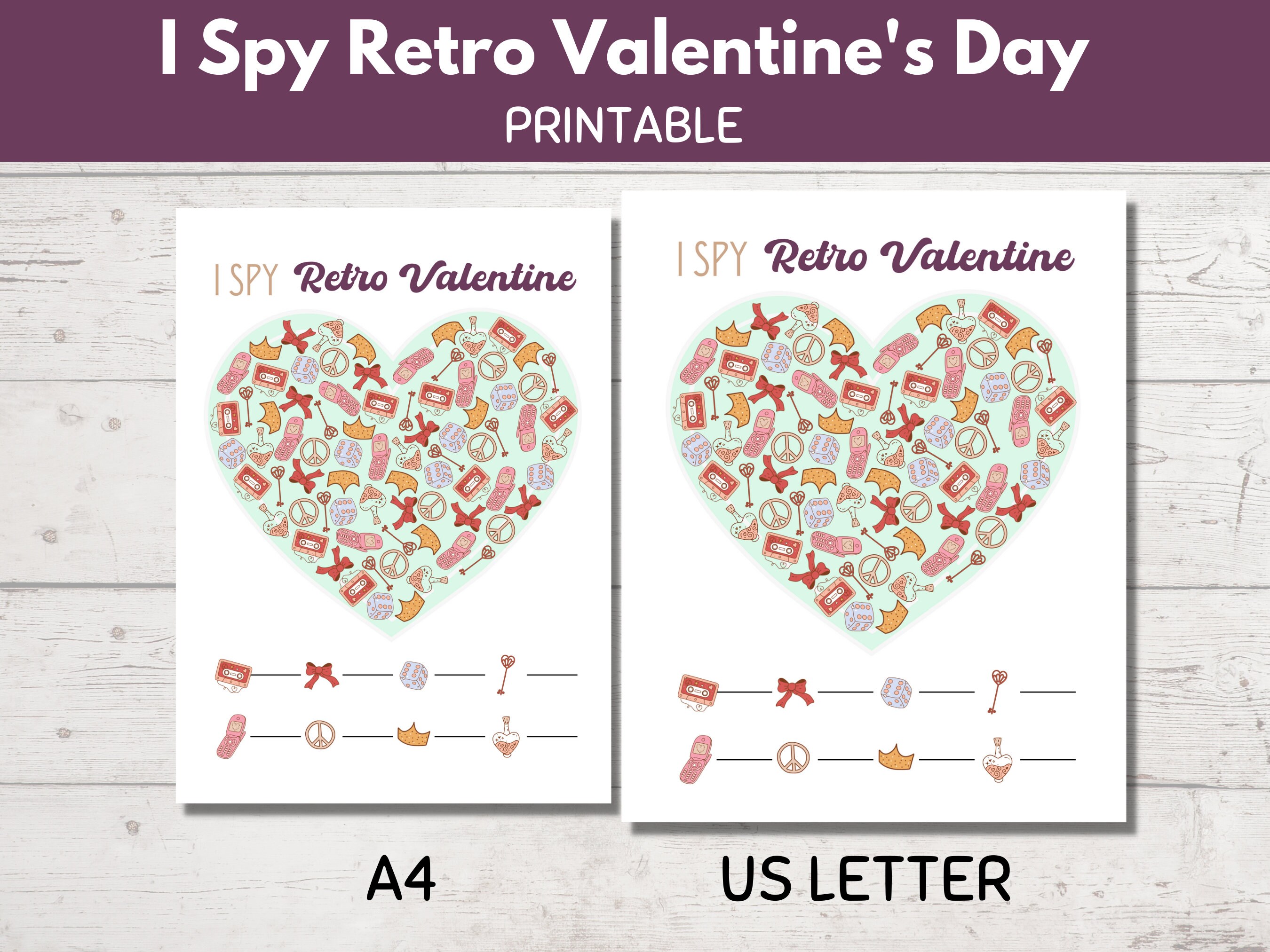 I Spy Retro Valentine's Day Game Printable, Kids Retro Valentine Party ...
