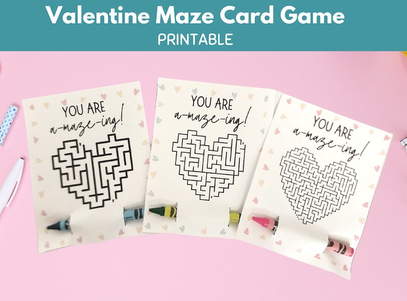 Valentine Maze Cards Printable, DIY Valentine Cards for Kids, School ...