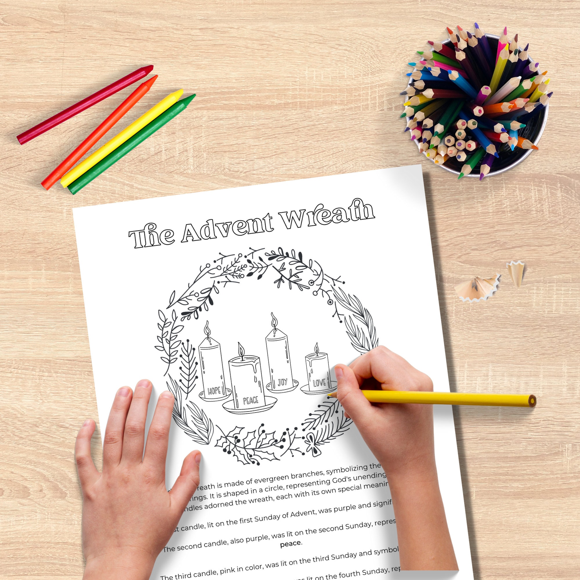Advent Wreath Kids Printable, Holiday Advent Coloring Page for Kids ...