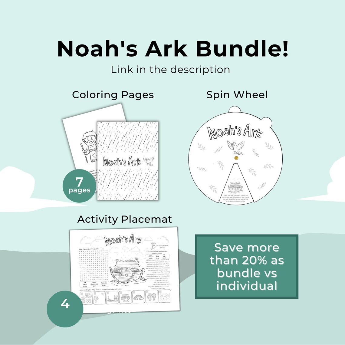 Kids Bible Verses Activity Pages, Noah's Ark Story, Religious Coloring ...