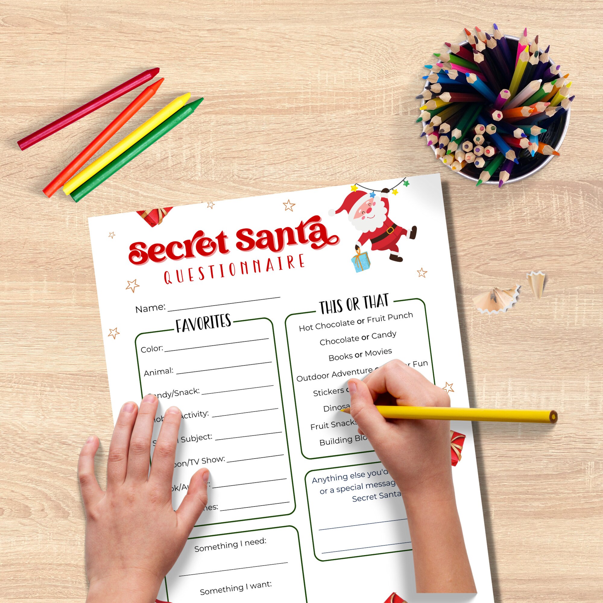 Secret Santa Questionnaire Kids Printable, Teacher Secret Santa Survey ...