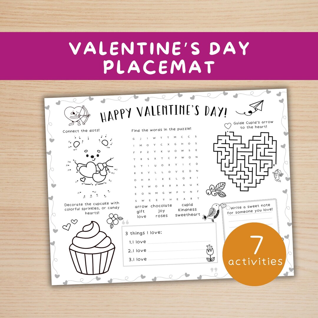 Printable Valentine Day Placemat to Color, Kids Fun Valentine's Day ...