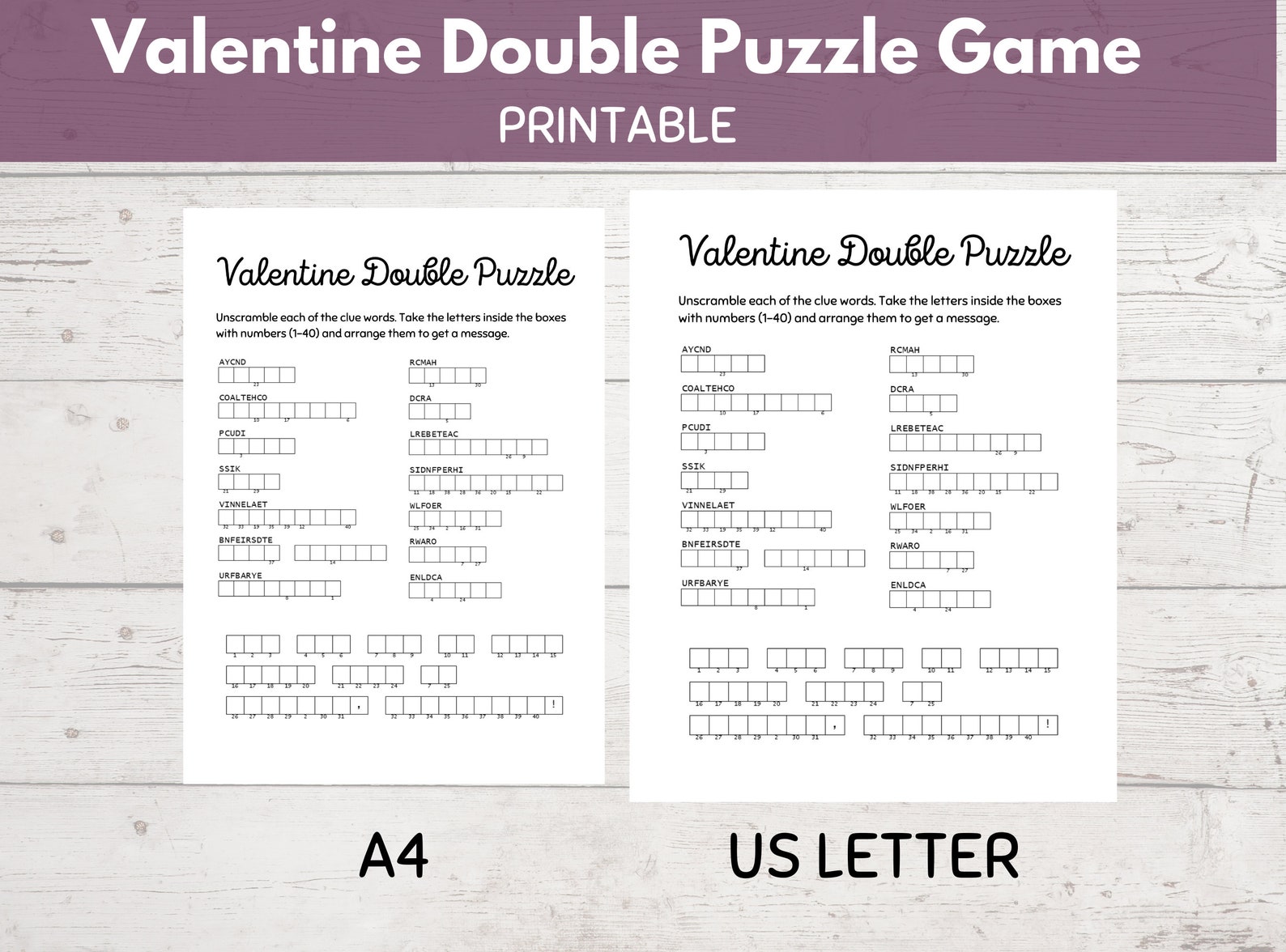 Valentine Double Puzzle Printable, Valentine's Day Riddle Games, Kids ...