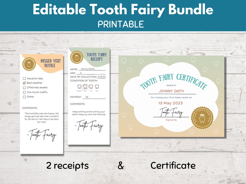 Editable Tooth Fairy Certificate Receipt Printable Missed - Etsy