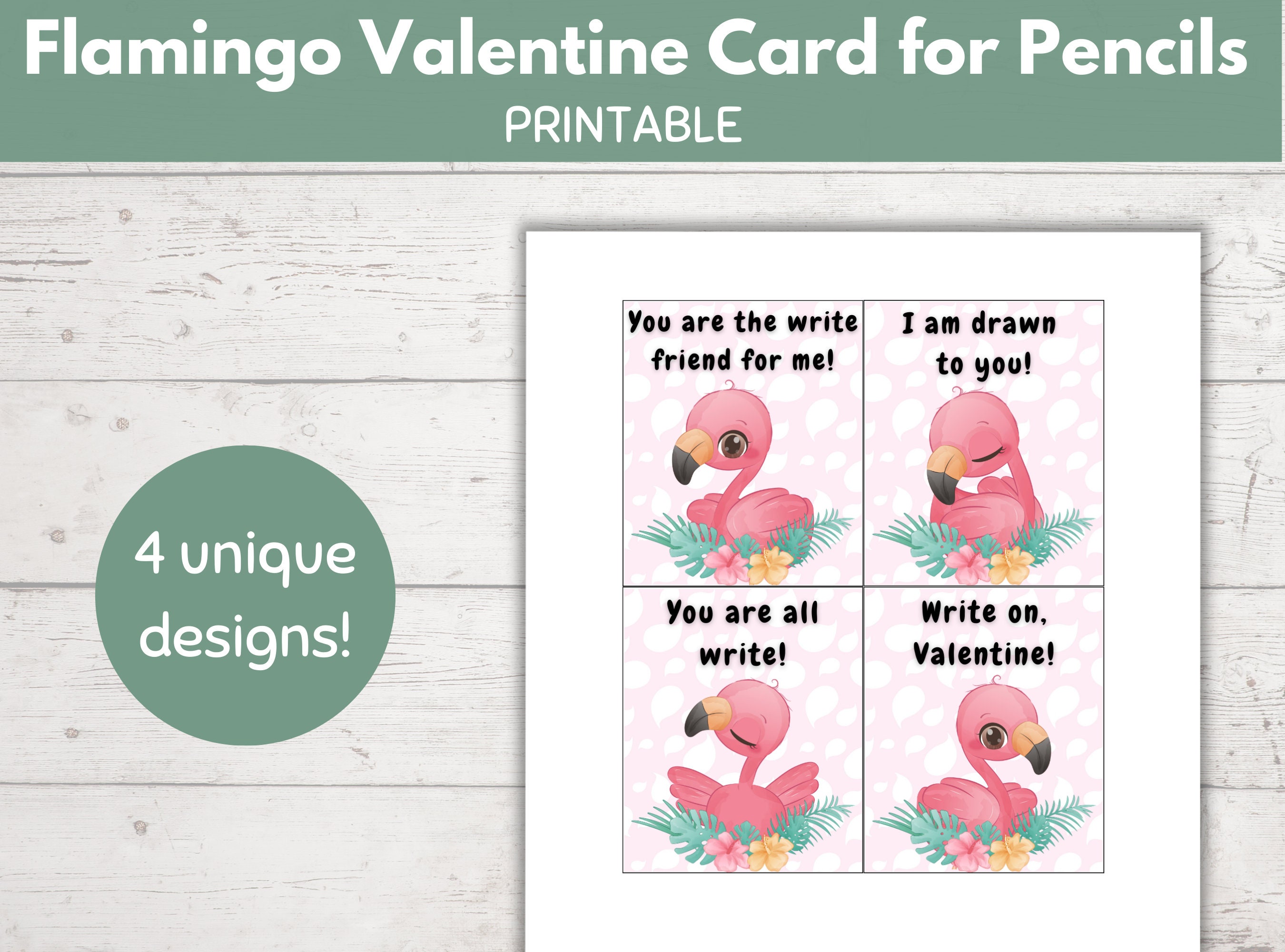 Flamingo Valentine Cards Printable for Pencils, DIY Valentine Cards for ...
