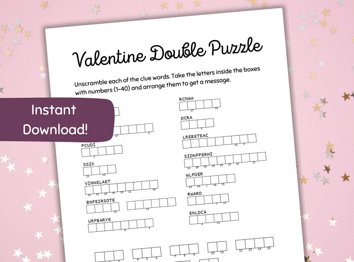 Valentine Double Puzzle Printable, Valentine's Day Riddle Games, Kids ...