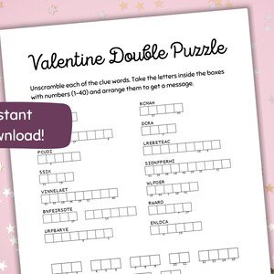 Valentine Double Puzzle Printable, Valentine's Day Riddle Games, Kids ...