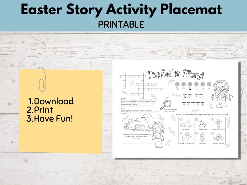 Easter Story Activity Placemat Printable, Brunch Placemat Coloring ...